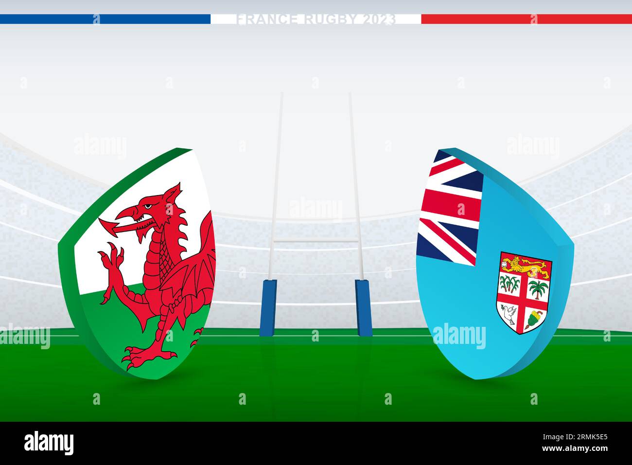 Match between Wales and Fiji, illustration of rugby flag icon on rugby ...