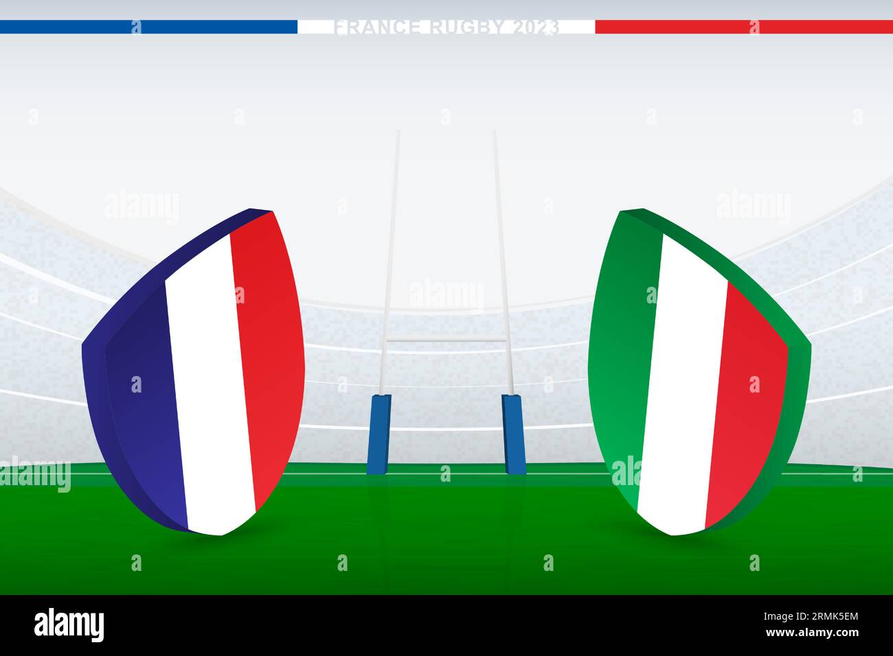 Match between France and Italy, illustration of rugby flag icon on ...