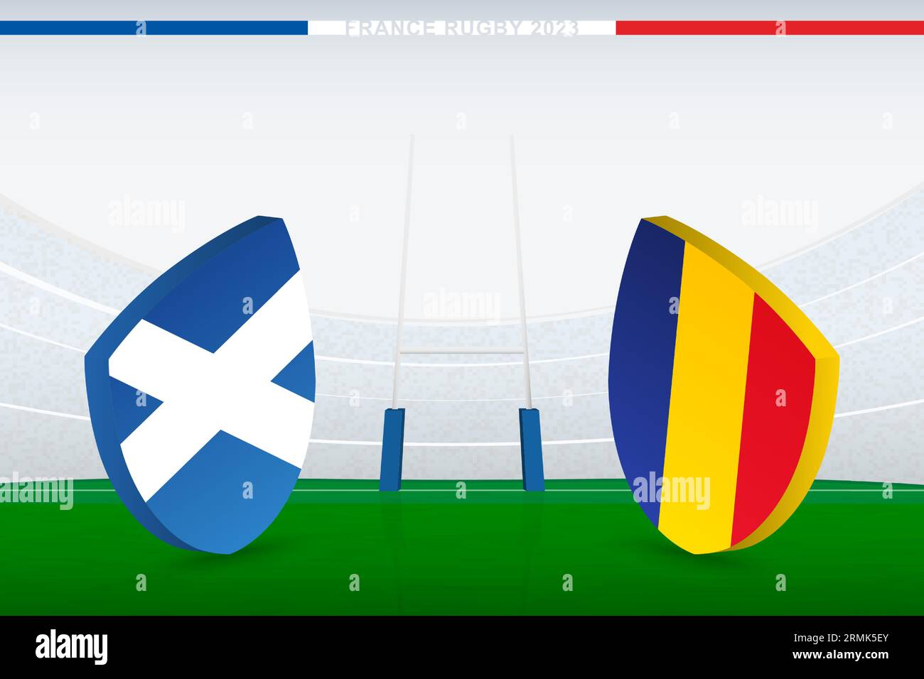 Match between Scotland and Romania, illustration of rugby flag icon on ...