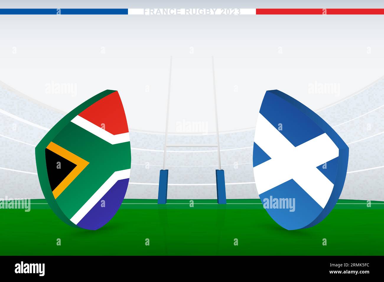 Match between South Africa and Scotland, illustration of rugby flag ...