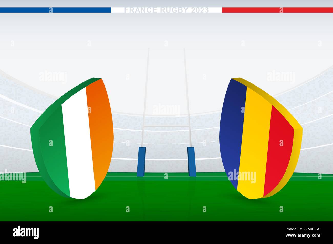 Match between Ireland and Romania, illustration of rugby flag icon on ...