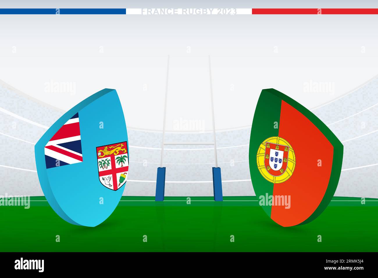 Match between Fiji and Portugal, illustration of rugby flag icon on ...