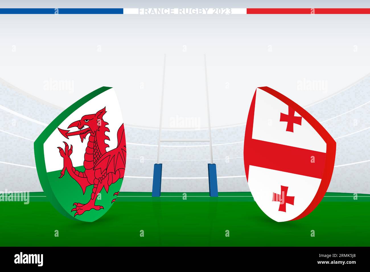 Match between Wales and Georgia, illustration of rugby flag icon on ...
