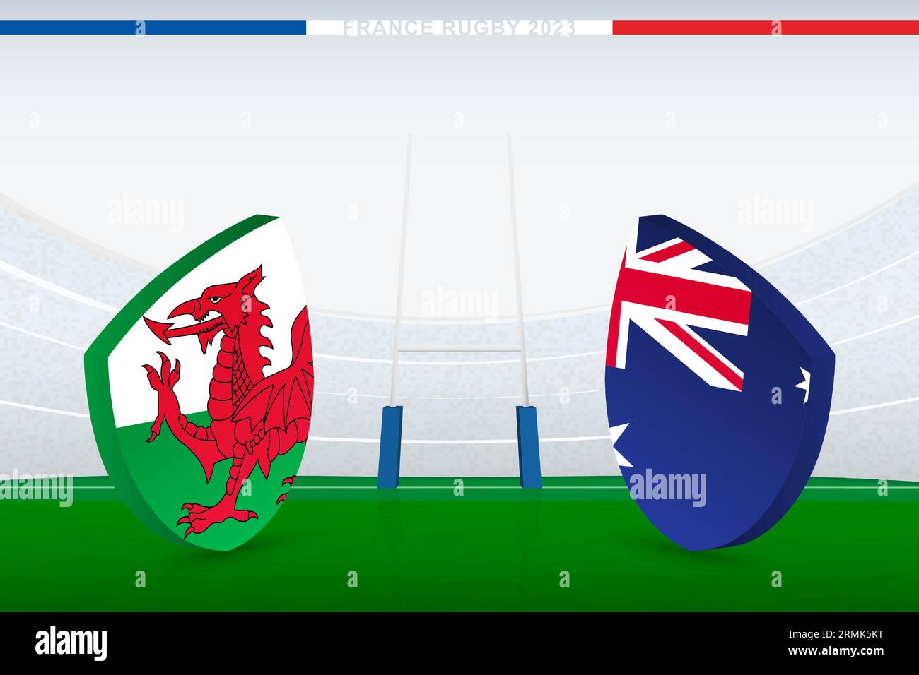 Match between Wales and Australia, illustration of rugby flag icon on ...