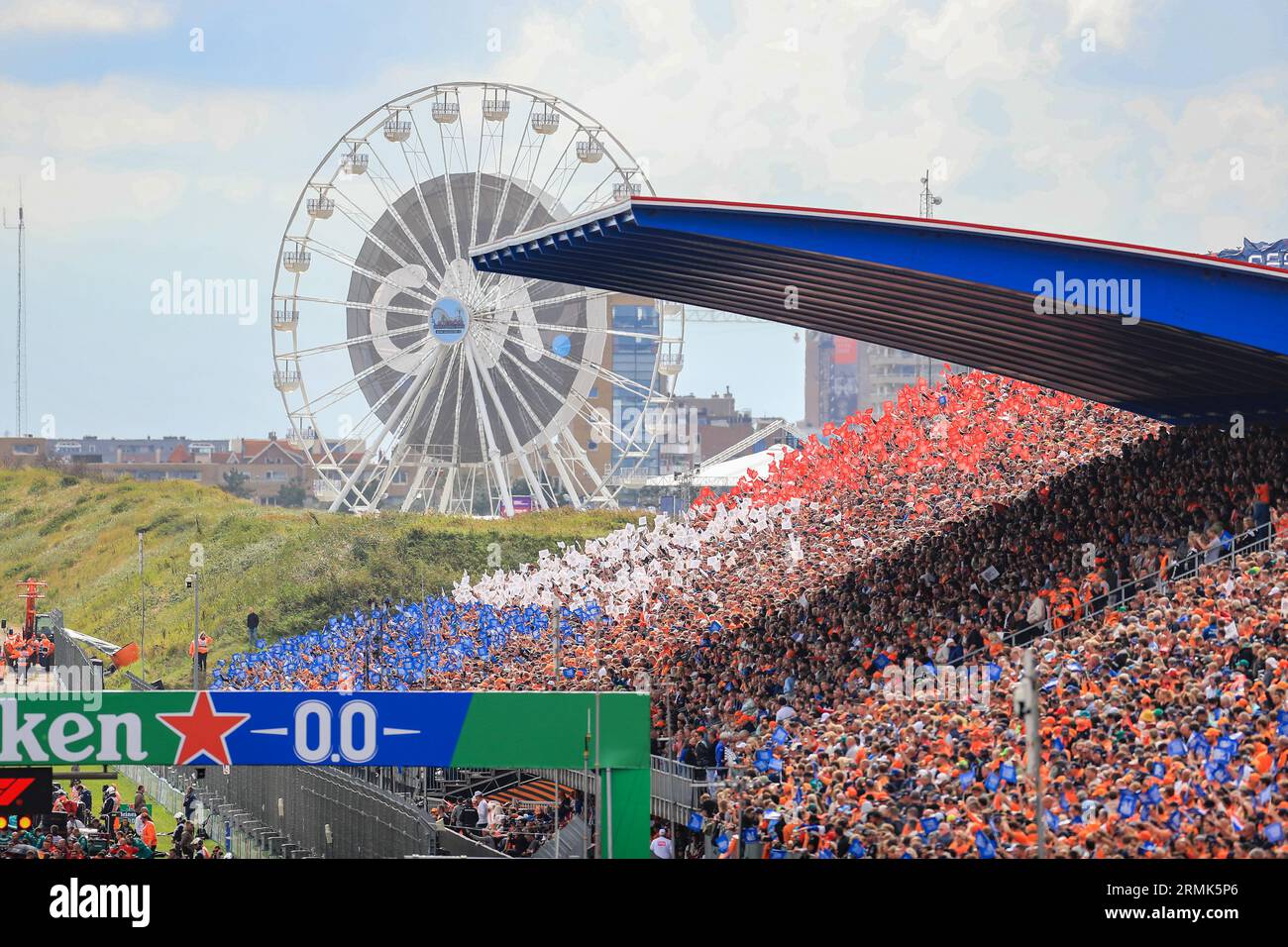 General View main stand in red white blue flag fans crowd during the ...