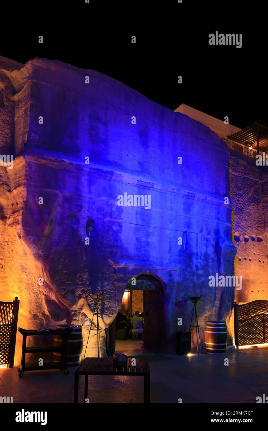 The Cave Bar at night, Petra visitor centre, Jordan, Middle East Stock ...