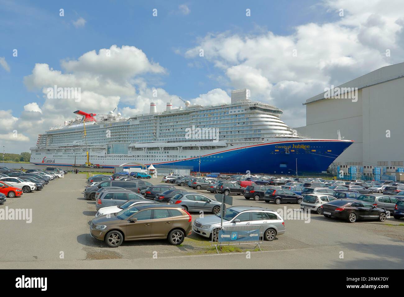 Cruise ship Carnival Jubilee in front of the building dock of the Meyer Werft shipyard, new ...