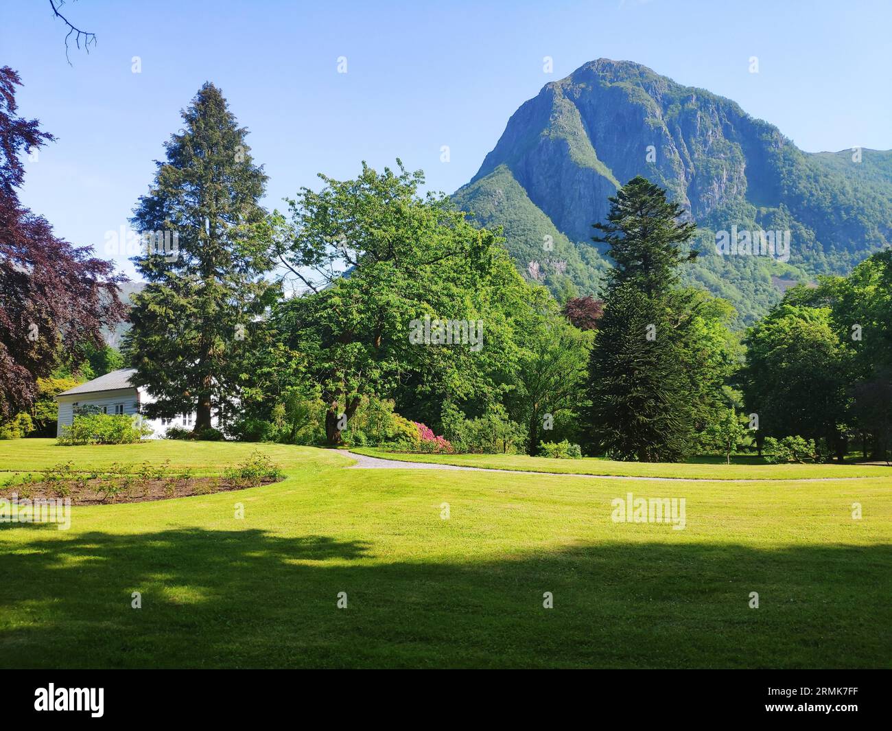 Rosendal Barony Park with Malmangermuten Mountain, Norway Stock Photo ...