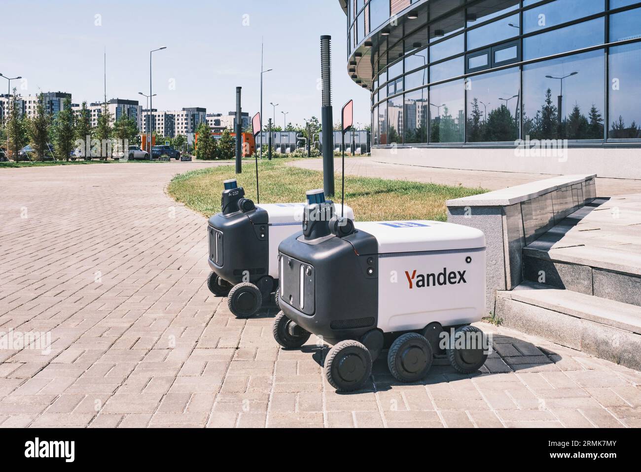 Delivery robot or courier robot in service of Russian Post Stock Photo ...