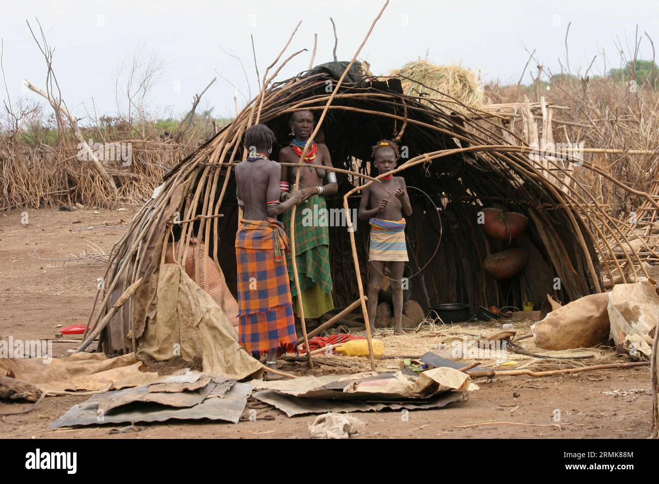 straw Huts at the Daasanach tribe village, Omo Valley, Ethiopia, Africa ...