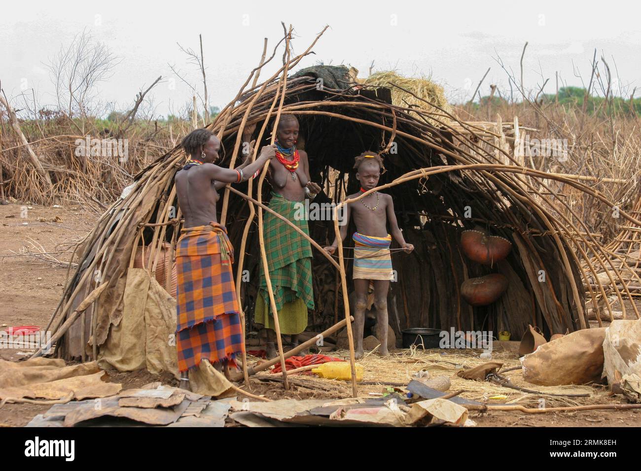 straw Huts at the Daasanach tribe village, Omo Valley, Ethiopia, Africa ...