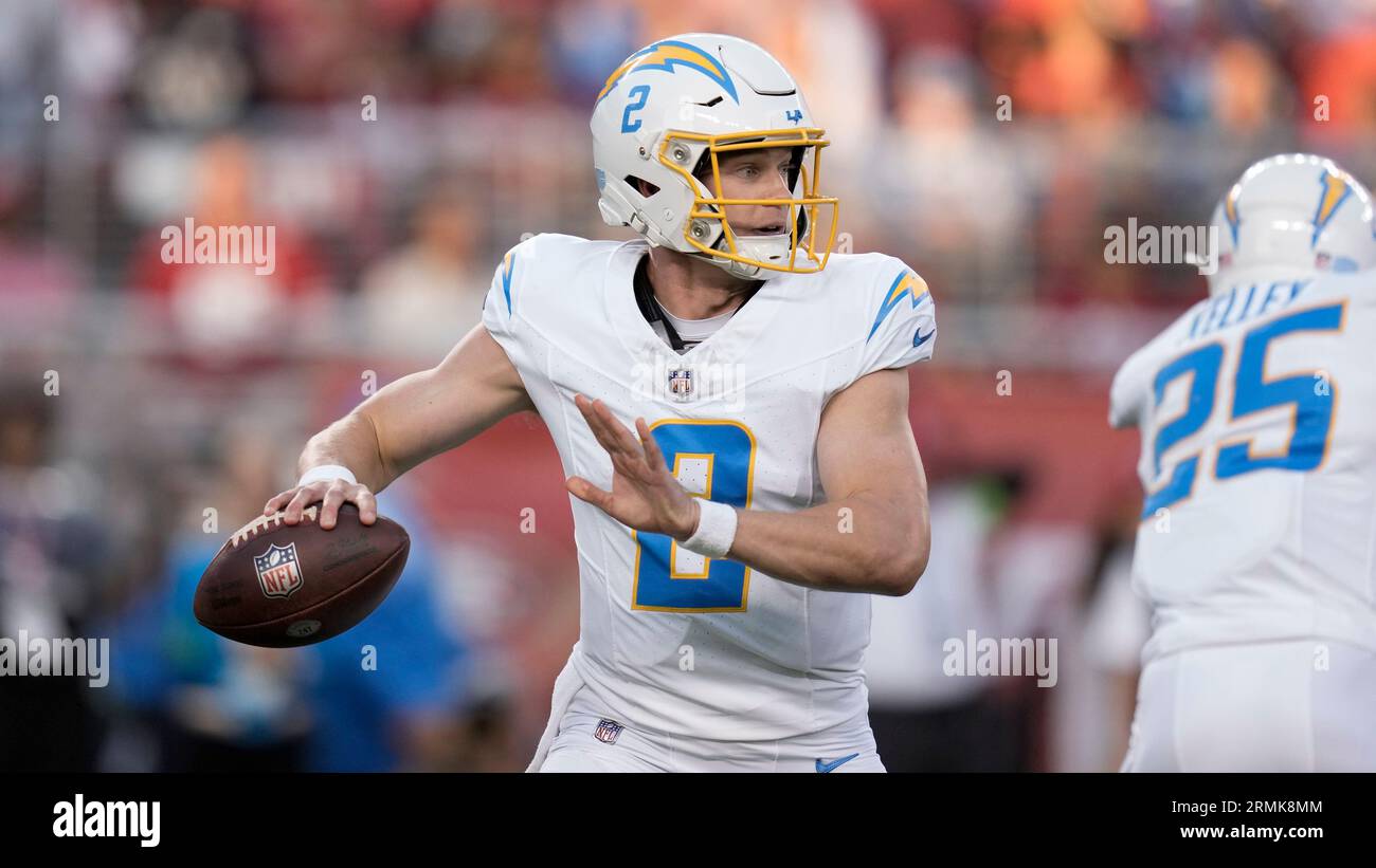 Los Angeles Chargers quarterback Easton Stick plays against the San ...