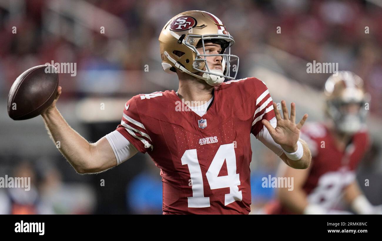 San Francisco 49ers quarterback Sam Darnold throws a pass against the ...