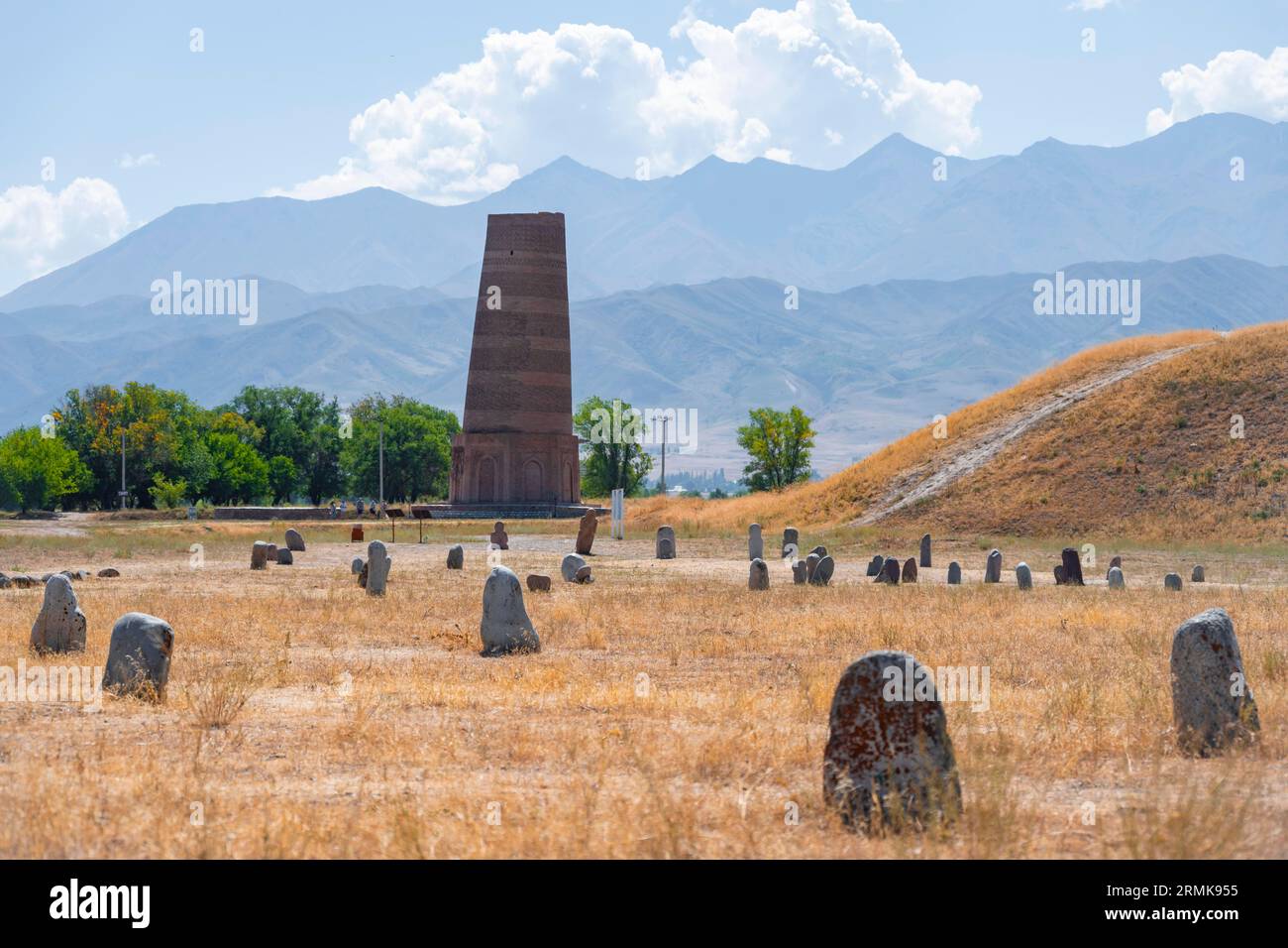 Burana Tower and ancient stone figures of Balbal, remains of Karakhanid ...