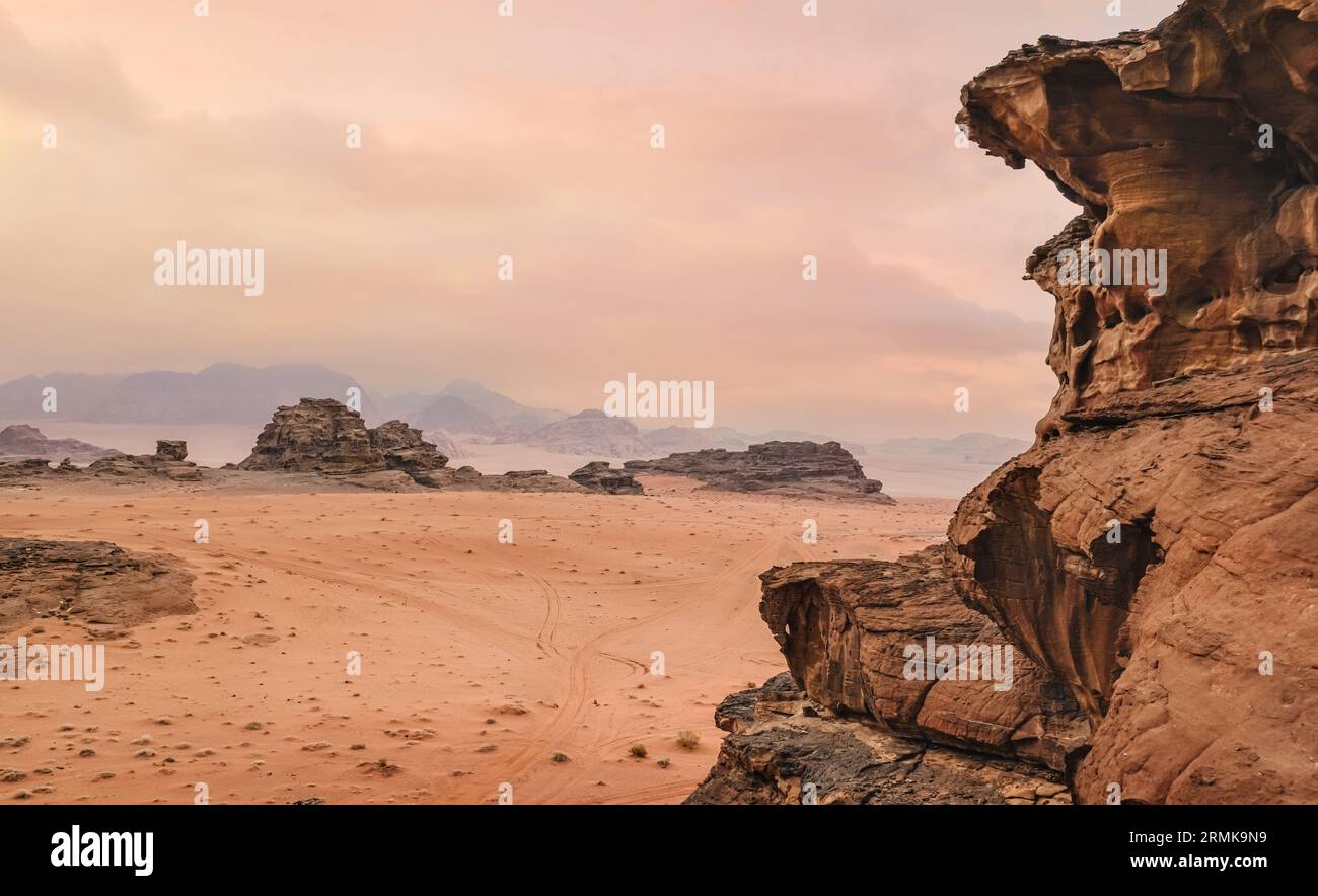 Red orange Mars like landscape in Jordan Wadi Rum desert, mountains ...