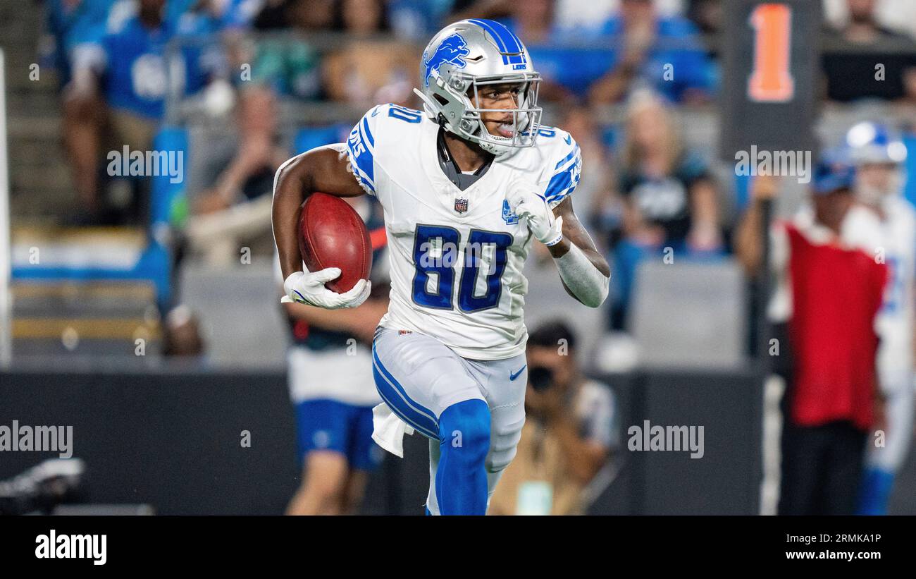 Detroit Lions wide receiver Antoine Green (80) runs with the ball ...