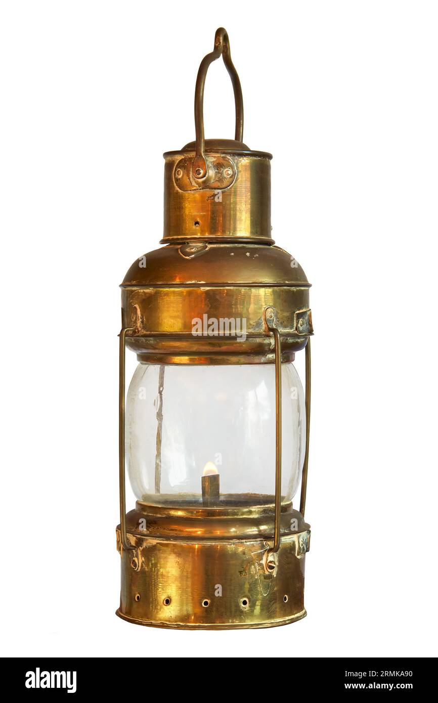 Authentic ancient storm lantern isolated on a white background Stock ...