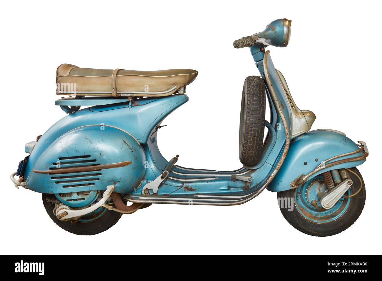 Side view of a vintage blue Italian scooter from the fifties Stock ...