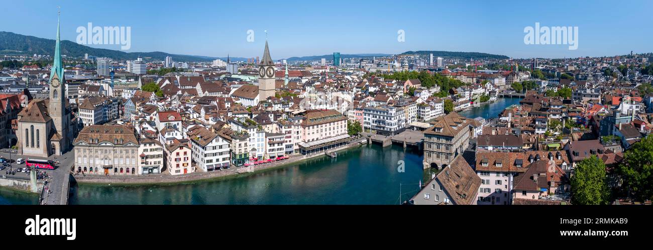 Panorama, city view with Limmat, city centre, Zurich, Switzerland Stock ...