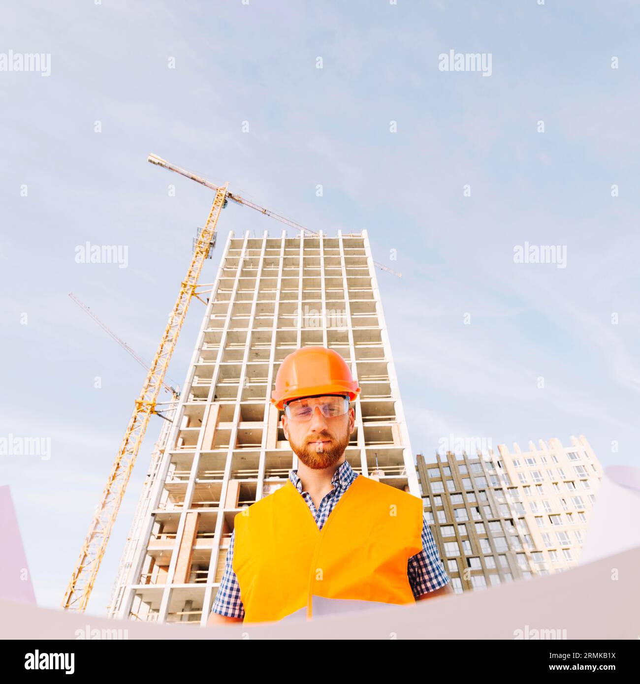 Bearded man studying draft Stock Photo - Alamy