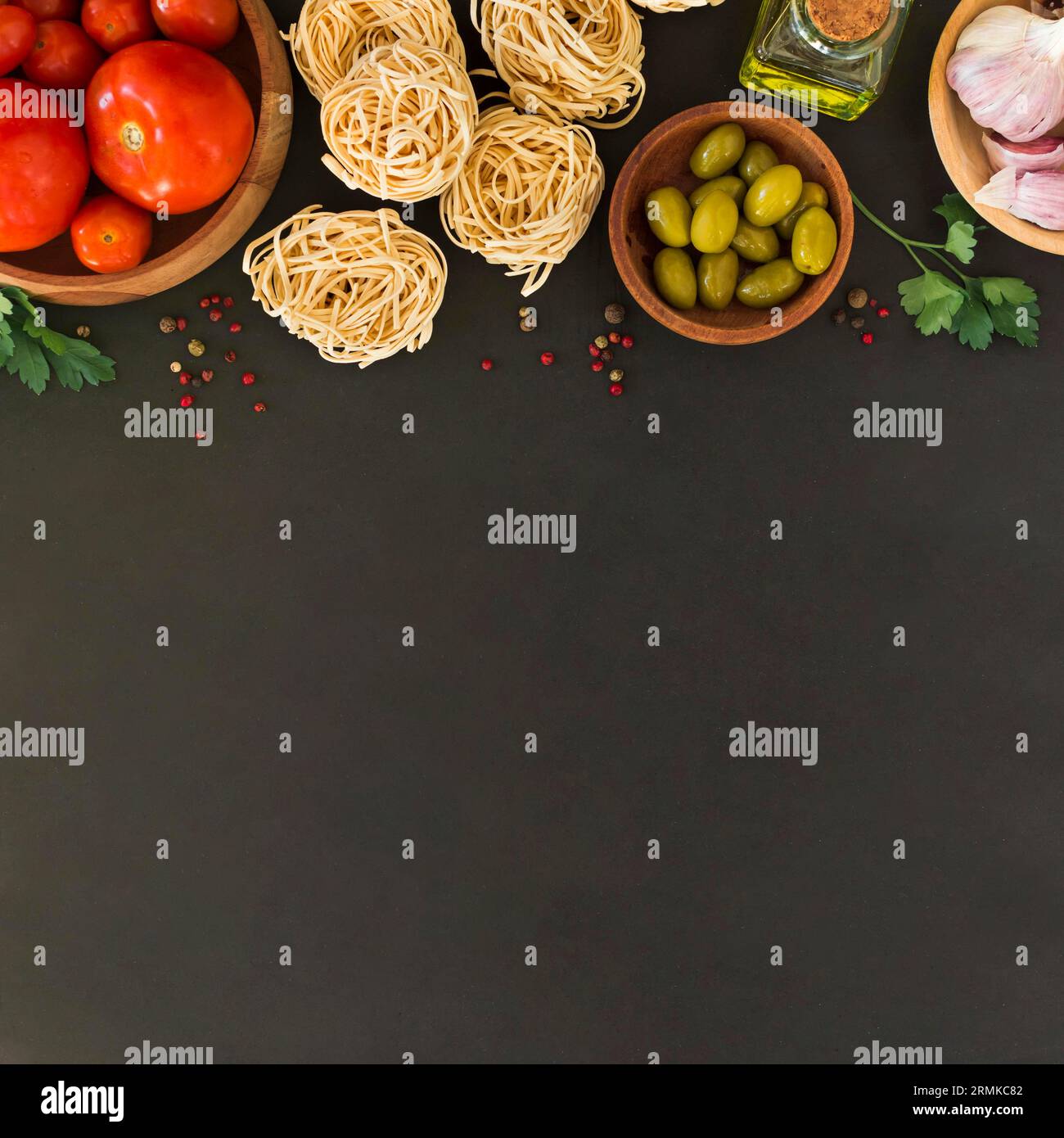 Ingredients making tagliatelle pasta black background Stock Photo - Alamy