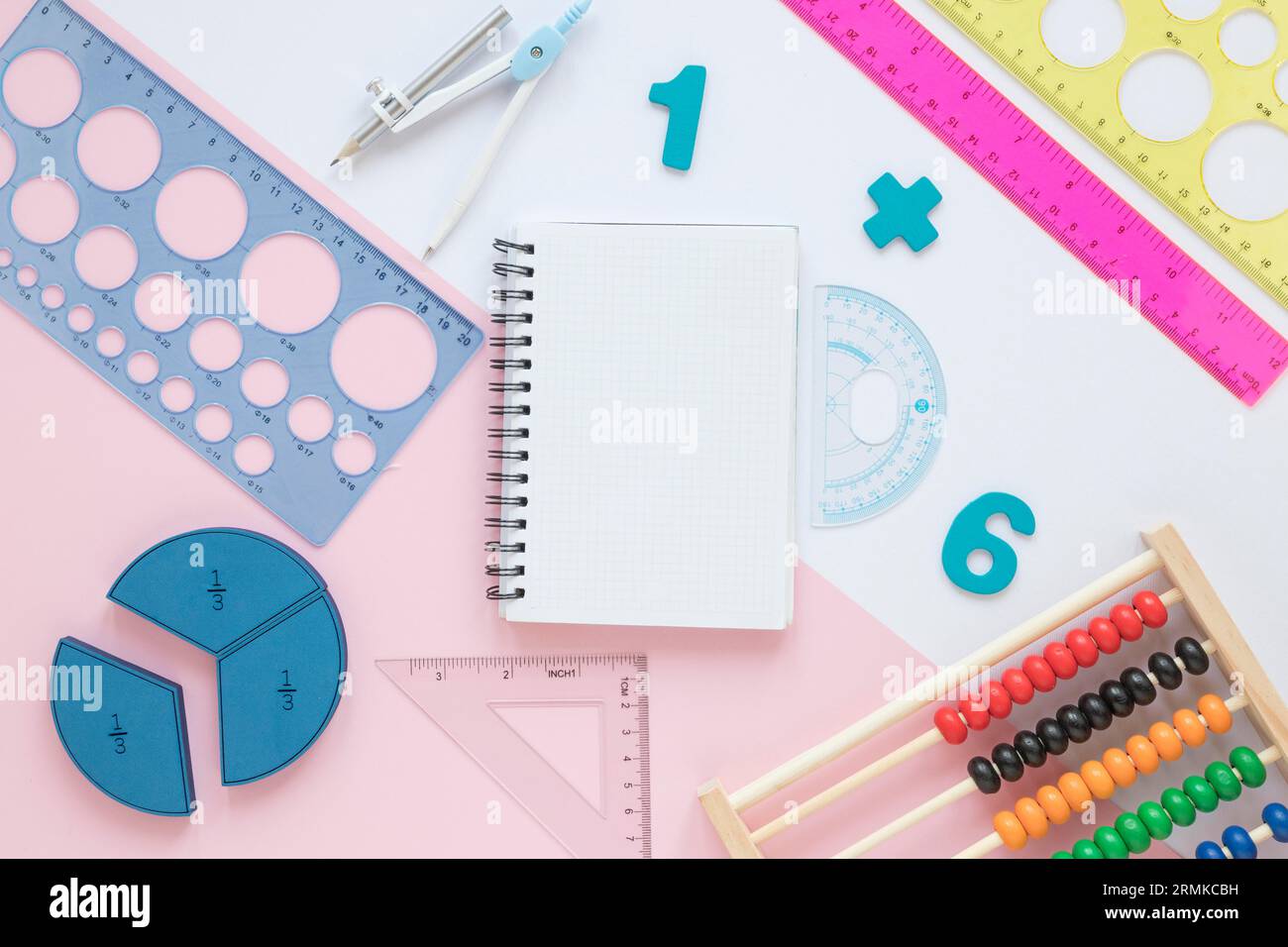 Mathematics with numbers stationery school items Stock Photo - Alamy