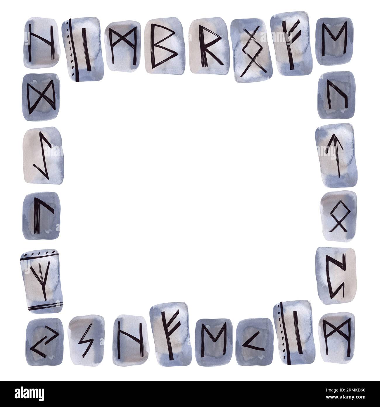 Square frame made of Scandinavian runes carved in stone. Decor for ...