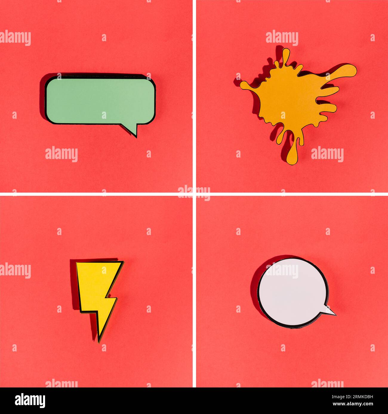 Vintage empty text bubble set with different shapes red background ...