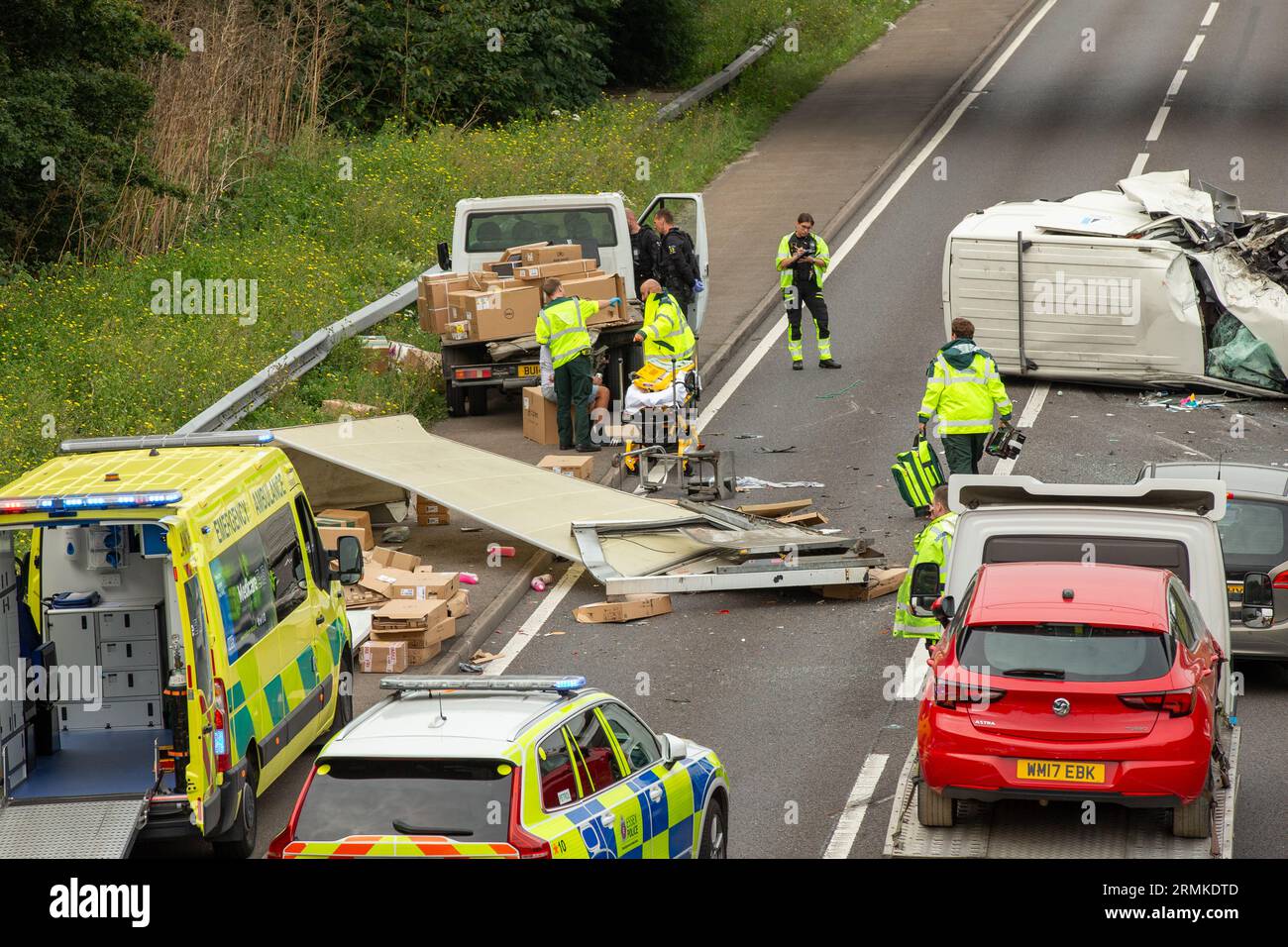 Brentwood, Uk, 29th Aug 2023. Accident involving two vans one is over ...