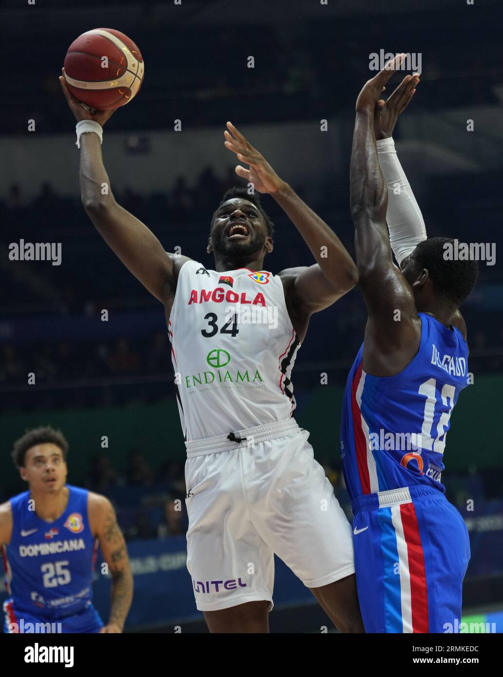 MANILA, Aug. 29, 2023 (Xinhua) -- Angola's Kevin Kokila (front L) goes ...