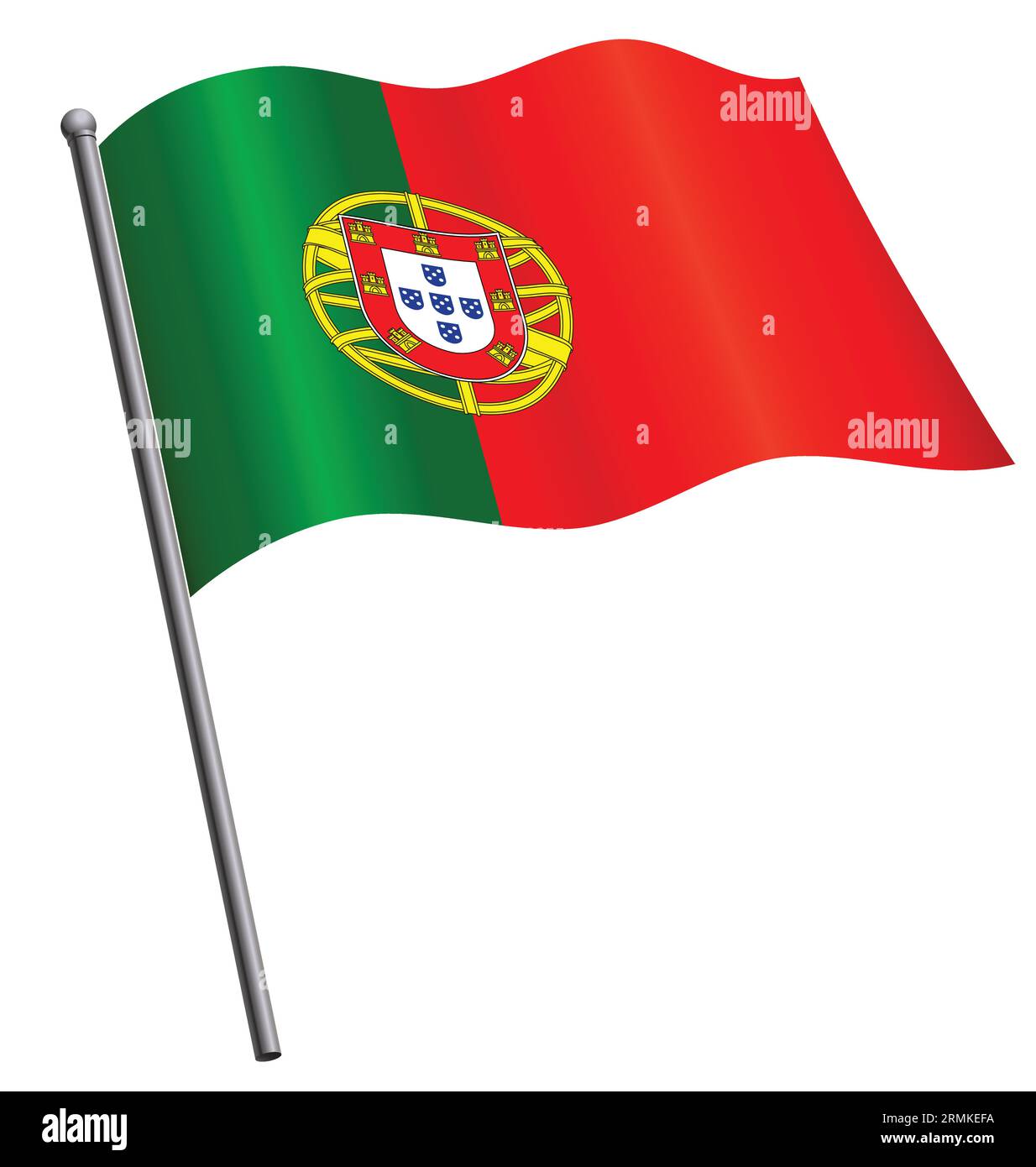 accurate correct portuguese flag of portugal flying waving flowing on flagpole vector isolated ...