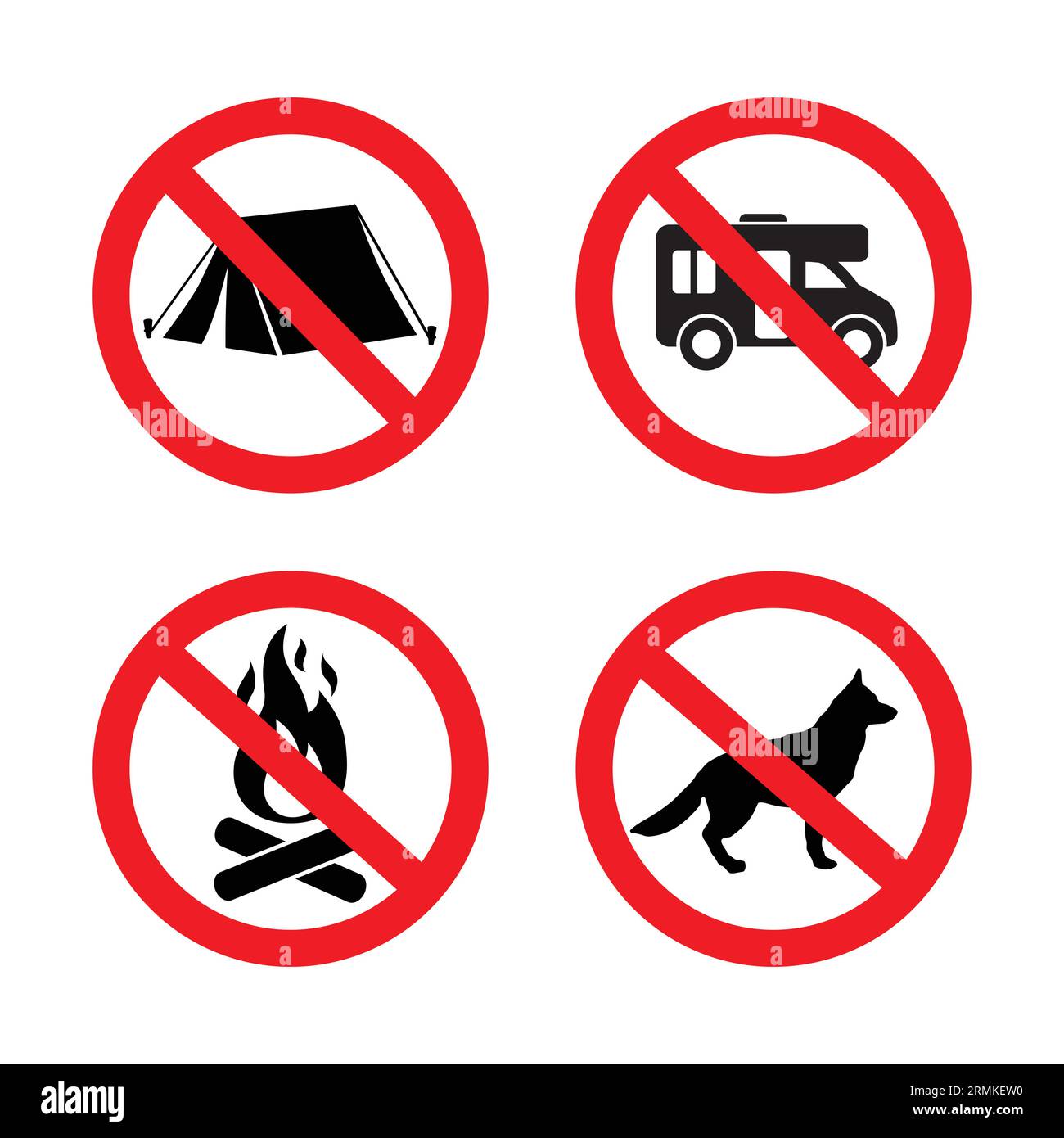 classic no camping signs set simple symbol on red circle vector ...