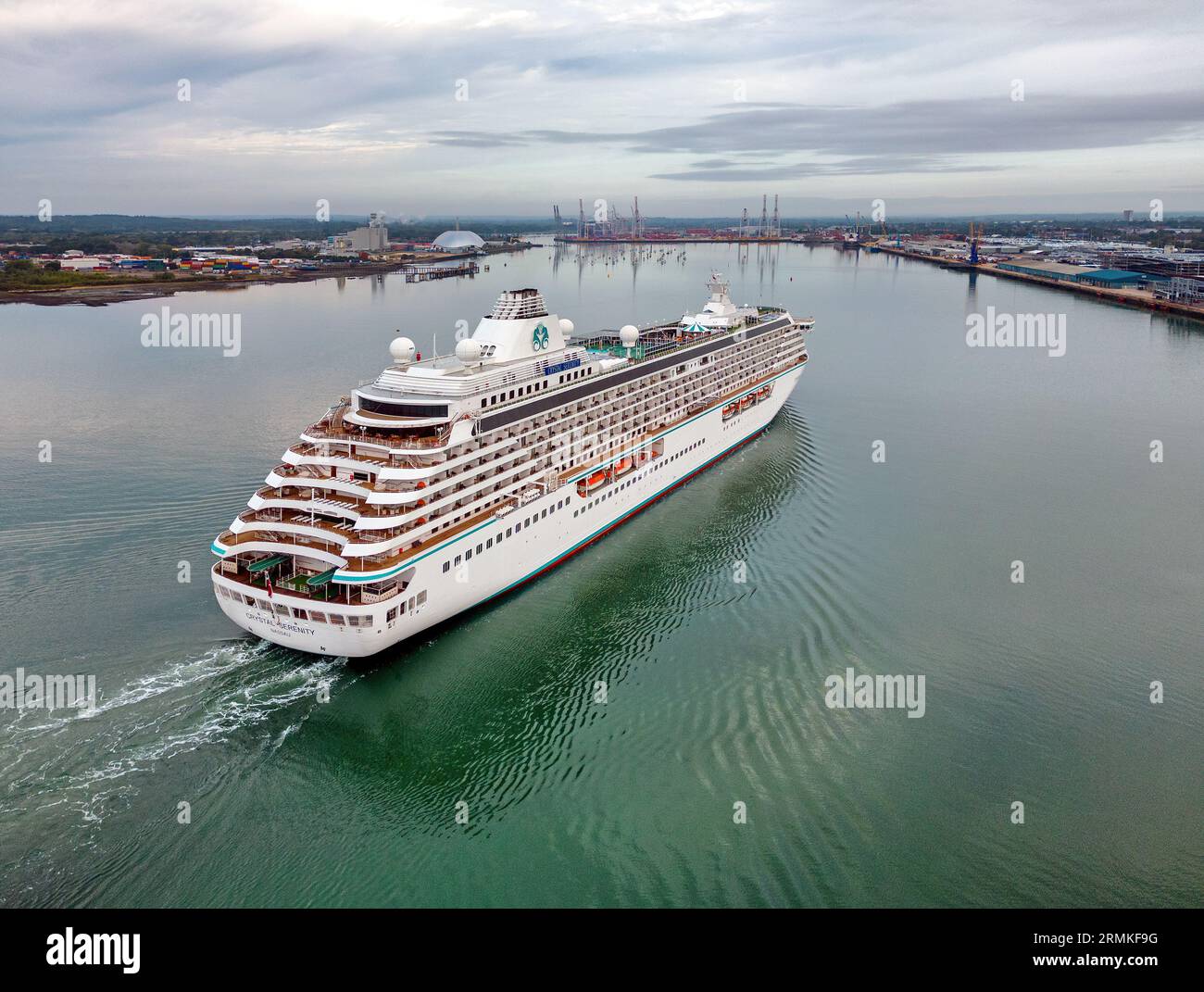 Aerial view of the Crystal Cruises' Crystal Serenity sailing into the ...