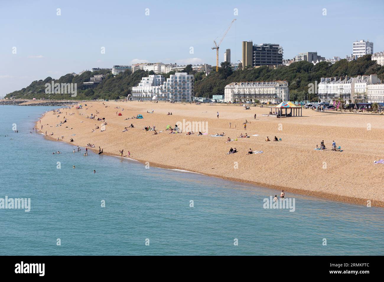View of the beach at Folkestone Kent England UK from the Harbour Arm ...