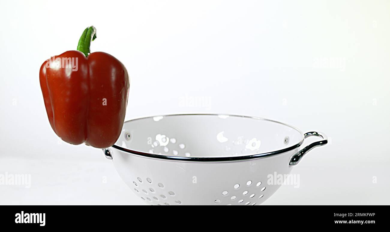 Red Sweet Pepper, capsicum annuum, Vegetable falling and Breaking ...