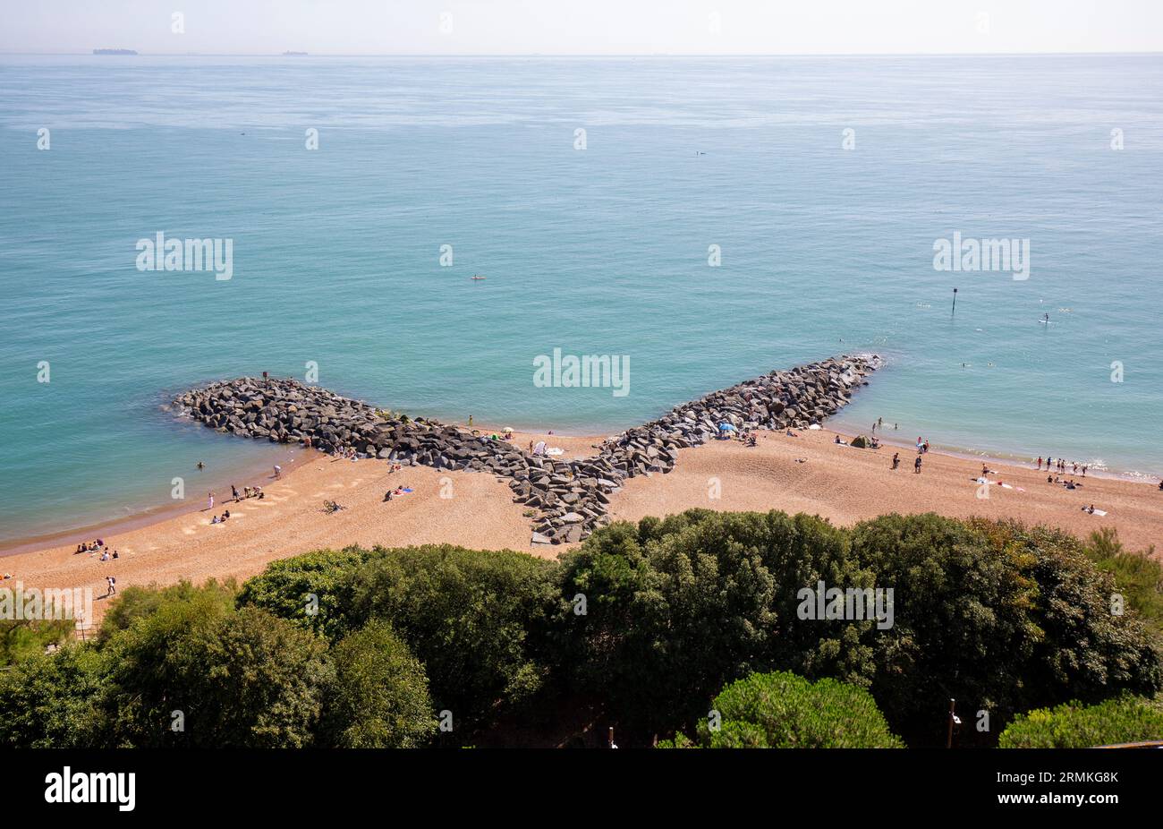 View from the Leas Folkestone of Mermaid Beach and the Harbour Arm Kent ...