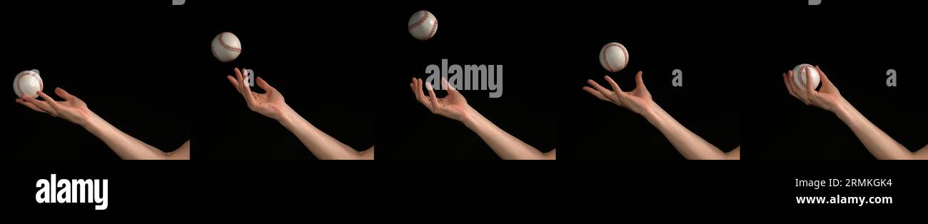 Hand of Woman Throwing a Ball of Baseball against Black Background ...