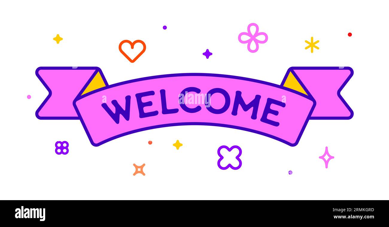Ribbon and banner Welcome. Greeting card with ribbon and word Welcome ...