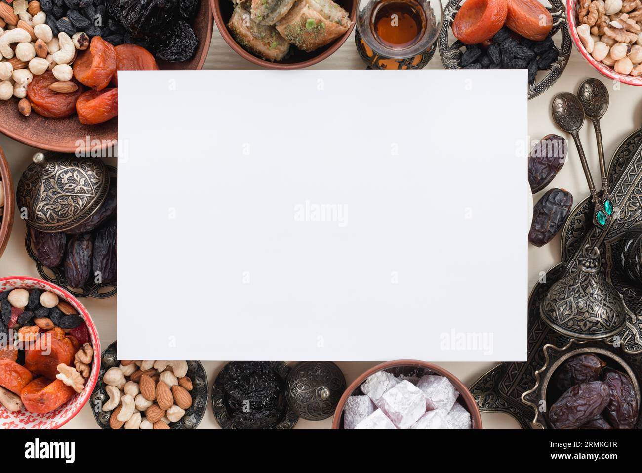 Blank white paper traditional sweets nuts ramadan Stock Photo - Alamy