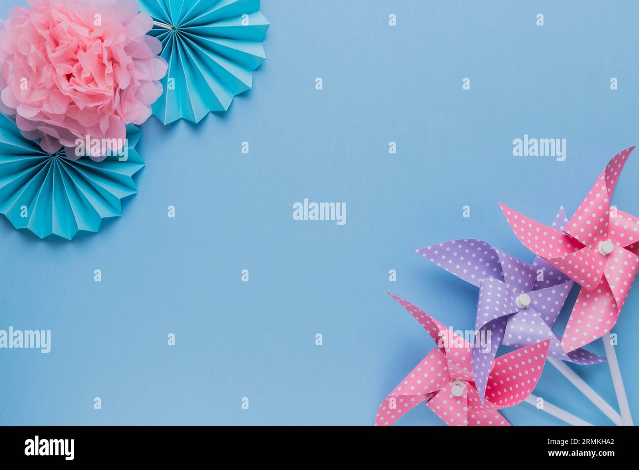 Creative pinwheel beautiful paper flower corner plain background Stock ...
