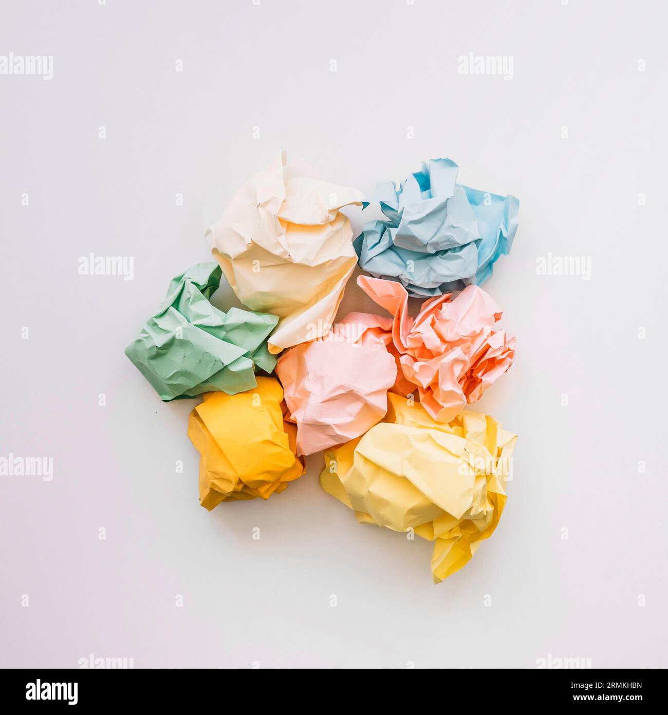 Elevated view crumple paper isolated white background Stock Photo - Alamy