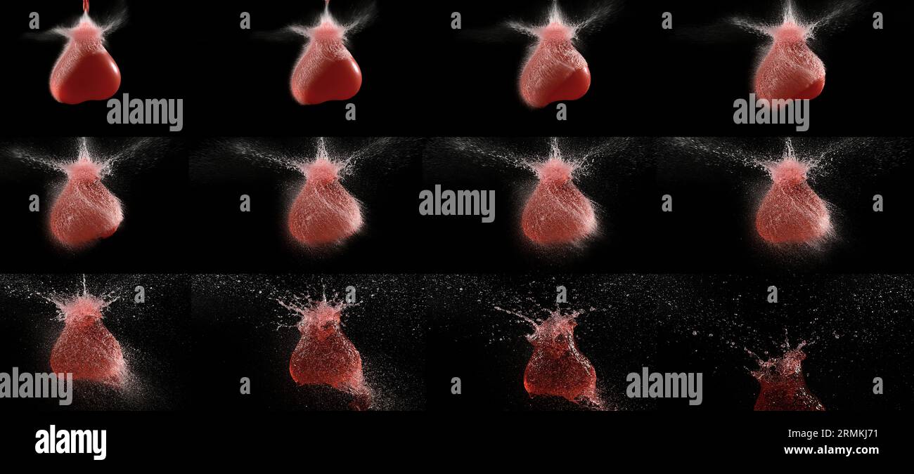 Shot Breaking Water Filled Red Balloon Stock Photo - Alamy