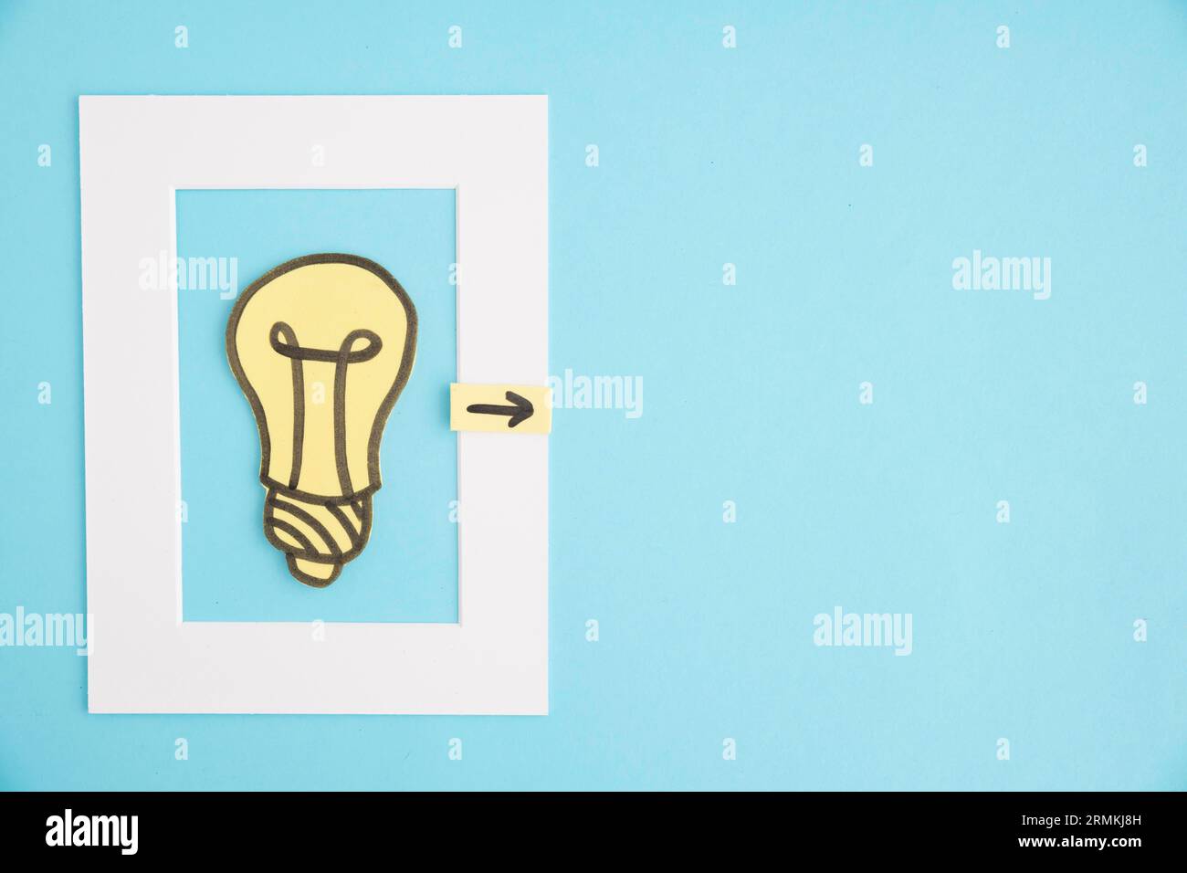Light bulb frame with directional arrow blue background Stock Photo - Alamy