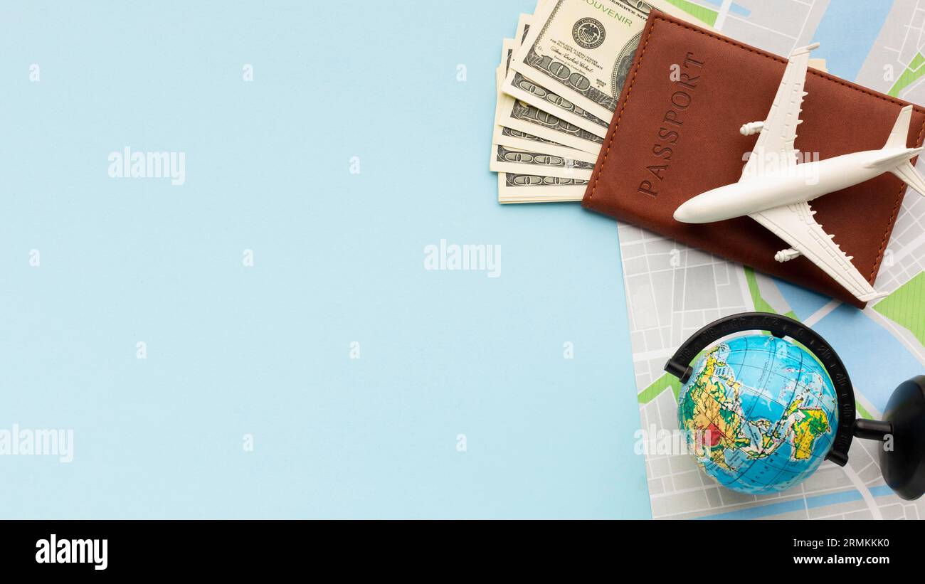 Top view tourist objects frame with copy space Stock Photo - Alamy