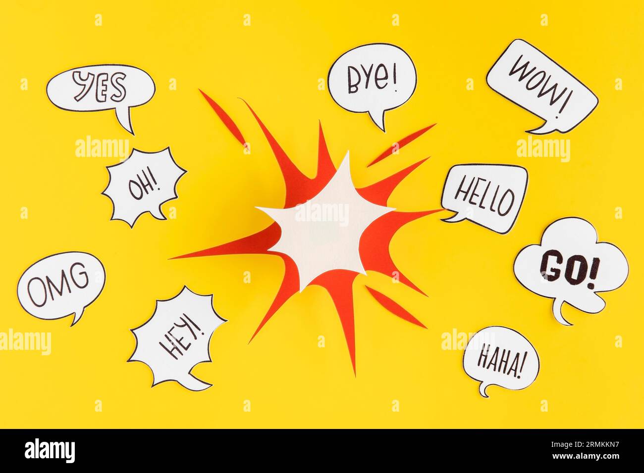 Top view paper shape chat bubbles Stock Photo - Alamy