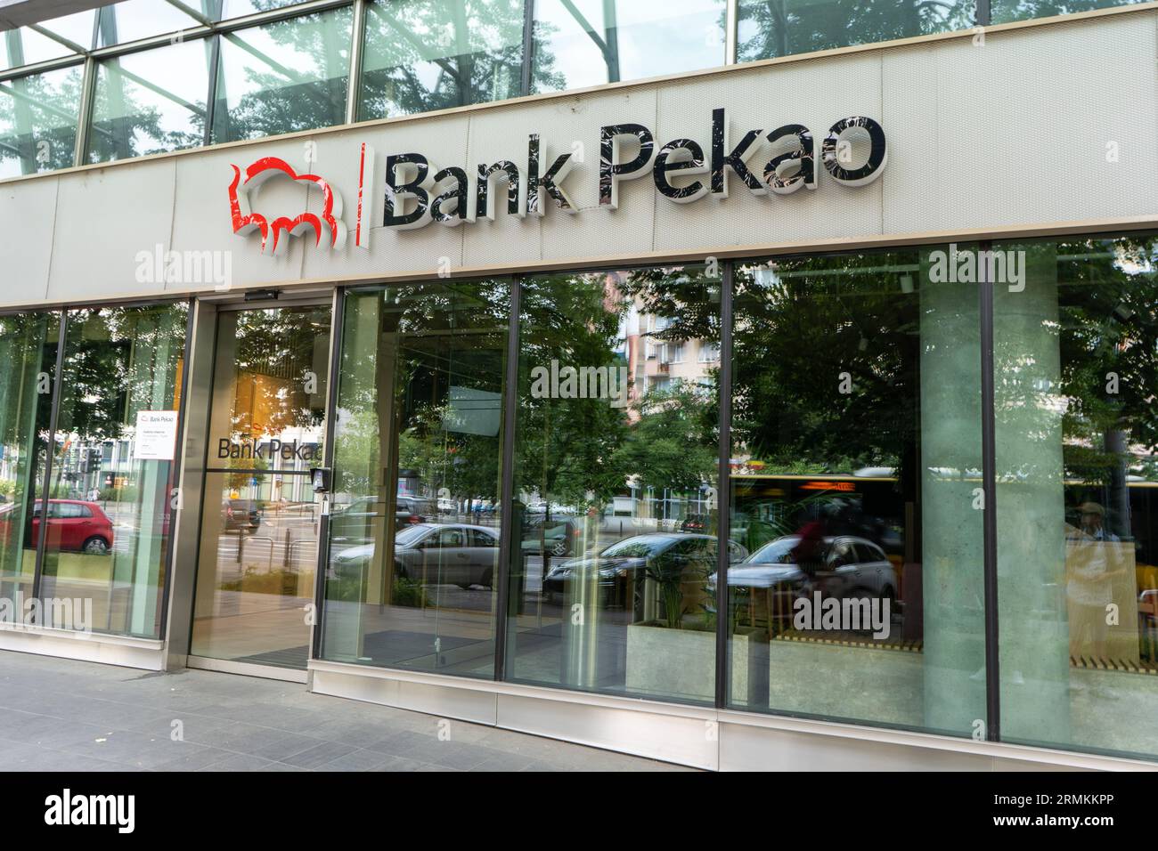 Bank Pekao logo. Building office facade. Logo of Bank Polska Kasa ...