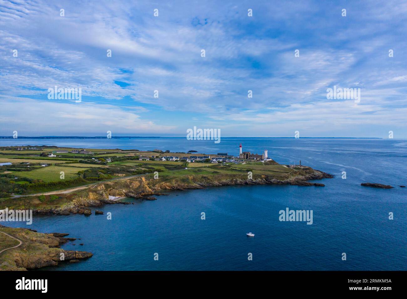 Aerial view Semaphore, ruins of Saint-Mathieu Abbey, lighthouse and ...