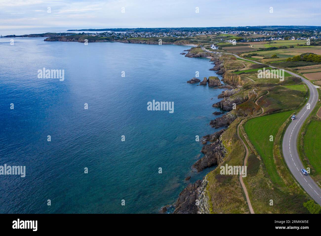 Aerial view of the coast of Le Conquet, department of Finistere Penn-ar ...