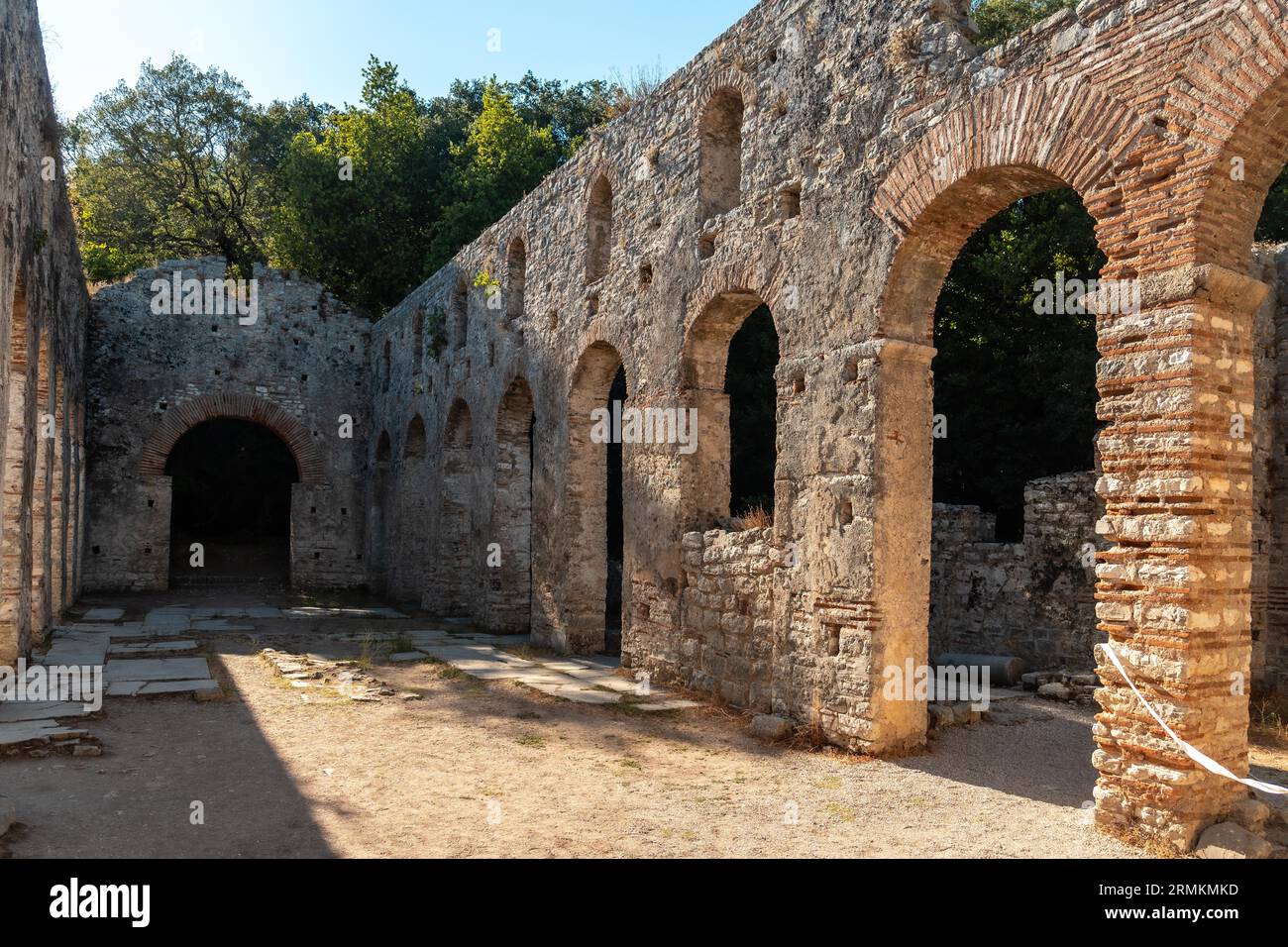 Arches in the Great Basilica in the archaeological ruins of Butrint or ...