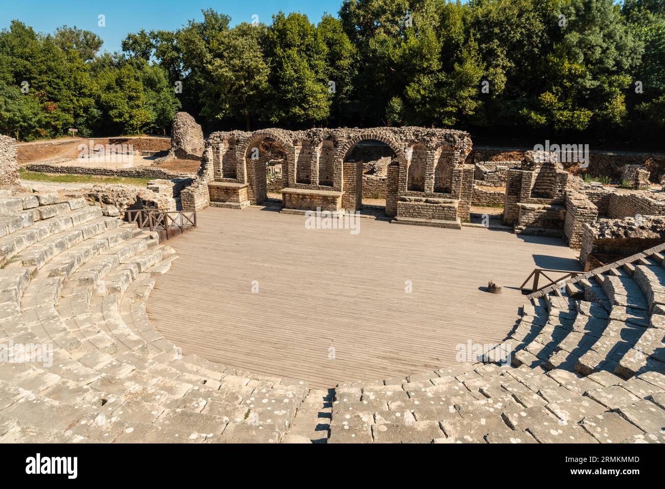 Theater and amphitheater in the archaeological ruins of Butrint or ...